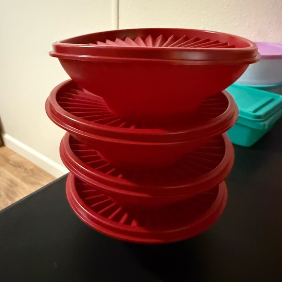 Tupperware | Kitchen | Tupperware Red Stackable Bowls | Poshmark